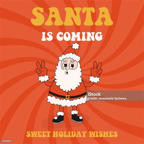 복고풍 그루비 산타 클로스 그루비 히피 메리 크리스마스와 새해 복 많이 받으세요 1990 1999 년에 대한 스톡 벡터 아트 및 기타 이미지 1990 1999 년