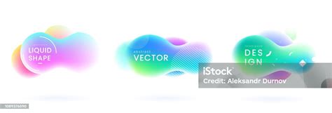 다채로운 액체 배지의 설정 그라데이션 색상으로 추상 액체 모양입니다 홀로그램 구름 흰색 배경에 고립입니다 텍스트 장식에 대 한