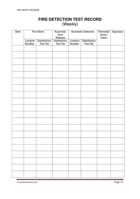 Fire Safety Log Book 2012