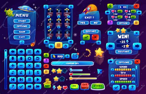 ensemble de boutons de jeu d interface utilisateur d interface de jeu spatial galaxy vecteur