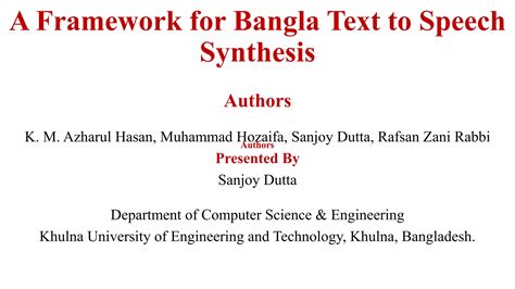 A Framework For Bangla Text To Speech Synthesis Pdf