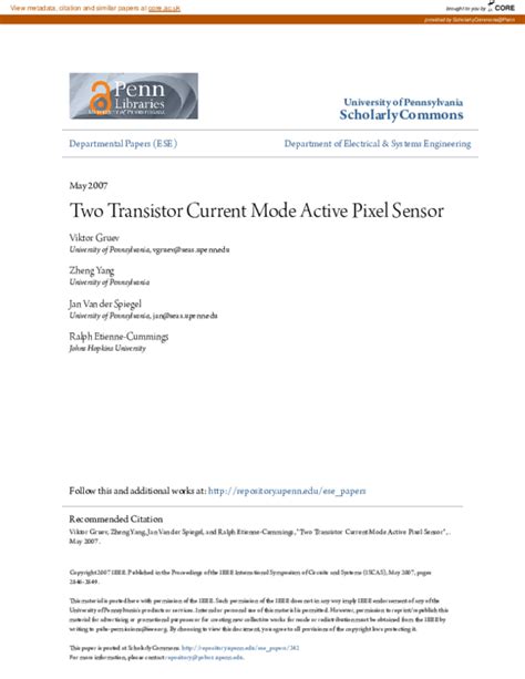 Pdf Two Transistor Current Mode Active Pixel Sensor