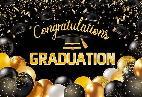 Congrats Grad Black Gold Glitter Graduation Class Of Party Ration