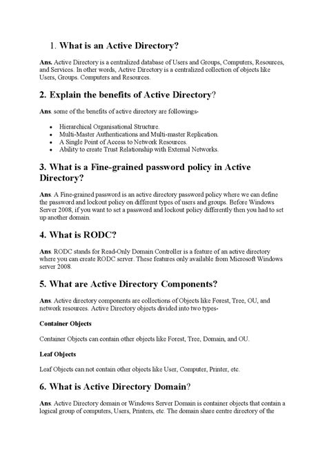 Active Directory Interview Questions Answers Conceptsall Exercises Computer Science Docsity