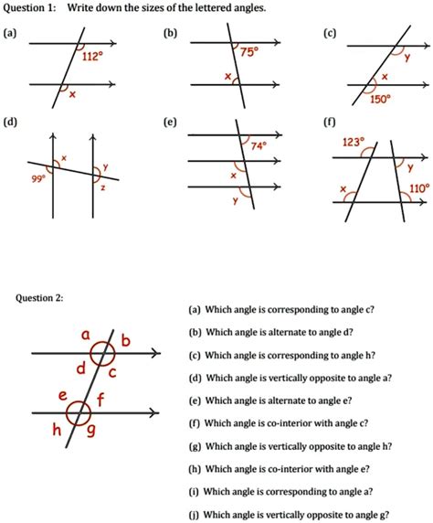 question 1 write down the sizes of the lettered angles a b d x