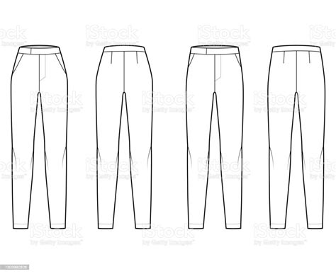 담배 바지 기술 패션 일러스트레이션 으로 일반 허리 하이라이즈 풀 길이 경사 포켓 0명에 대한 스톡 벡터 아트 및 기타 이미지