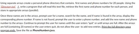Solved Using Separate Arrays Create A Personal Phone