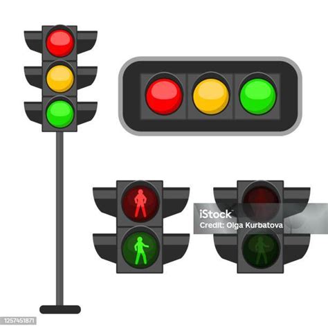 신호등 레드 라이트 레드 옐로우 및 녹색 색상은 거리 규제 도로 안전 제어 사고 배경에 격리 된 웹 배너 벡터 설정신호 3가지 개체에 대한 스톡 벡터 아트 및 기타 이미지