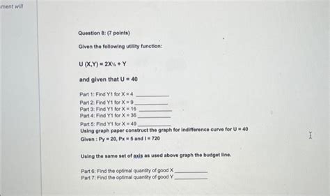 solved question 8 7 points given the following utility
