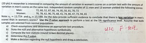 Solved Pts A Researcher Is Interested In Comparing Chegg Com