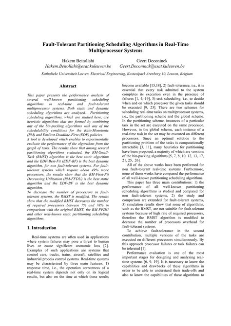 Pdf Fault Tolerant Partitioning Scheduling Algorithms In Real Time