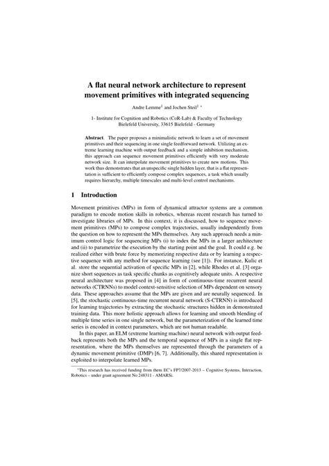 Pdf A Flat Neural Network Architecture To Represent Movement Primitives With Integrated Sequencing