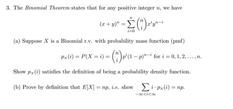 Solved 3 The Binomial Theorem States That For Any Positive