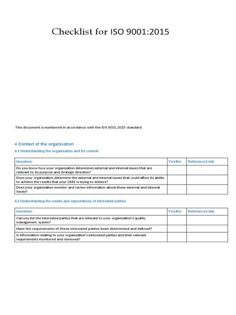 Iso 9001 2015 Checklist Pdf Quality Management System Iso 9000