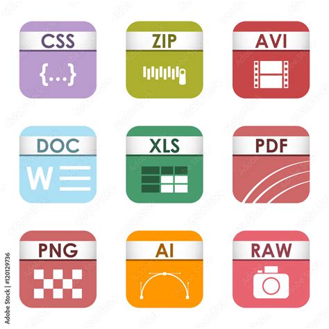 Simple Vector Square File Types And Formats Labels Icon Set File Type Format Icons Presentation