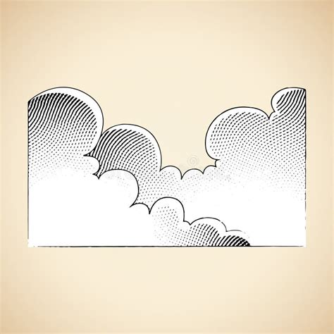 Scratchboard Engraved Illustration Of Clouds With White Fill Stock