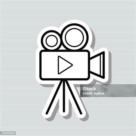 삼각대가있는 비디오 카메라 회색 배경에 아이콘 스티커 삼각대에 대한 스톡 벡터 아트 및 기타 이미지 삼각대 3차원 형태 가정용 캠코더 Istock