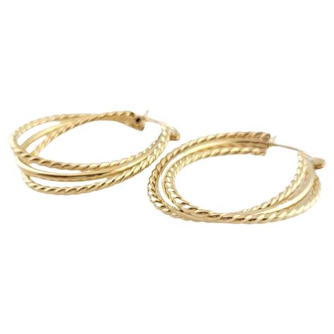 14k Yellow Gold Textured Hoop Earrings 16192 For Sale At 1stdibs