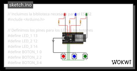 3 Leds 3 Botones Wokwi Esp32 Stm32 Arduino Simulator