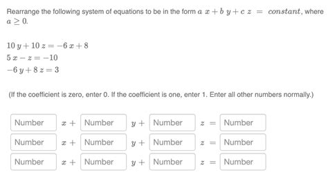 solved rearrange the following system of equations to be in