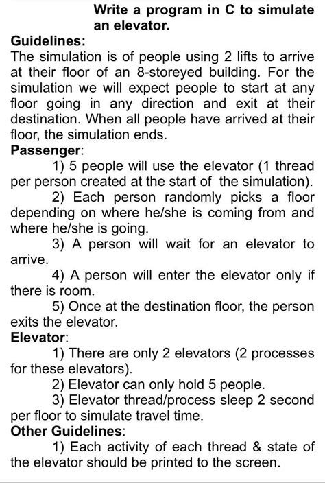 Solved Write A Program In C To Simulate An Elevator
