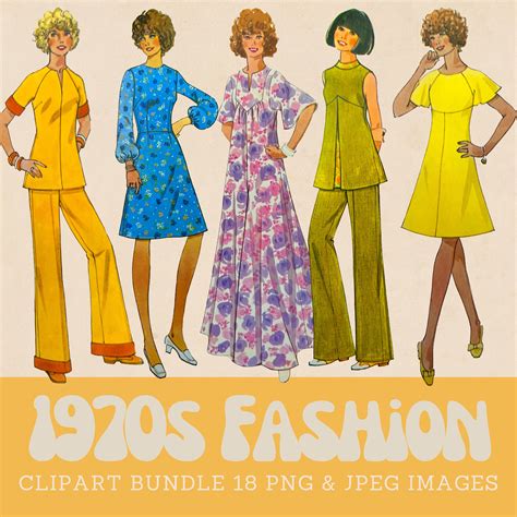 1970s Clipart Womens Fashion Clipart Bundle Groovy 70s Retro Fashion