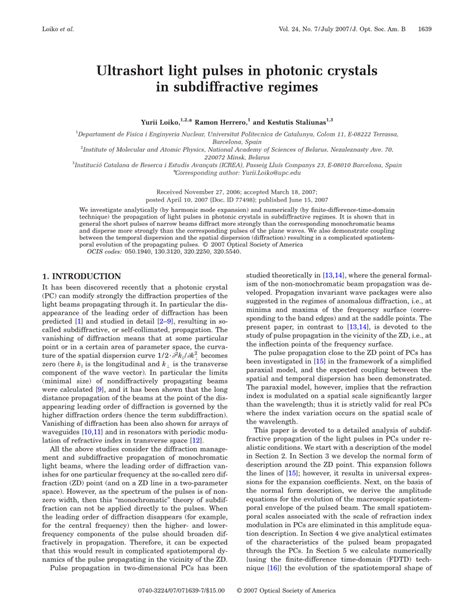 Pdf Ultrashort Light Pulses In Photonic Crystals In Subdiffractive Regimes