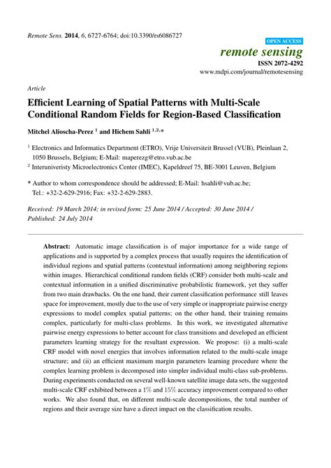 pdf efficient learning of spatial patterns with multi scale conditional random fields for