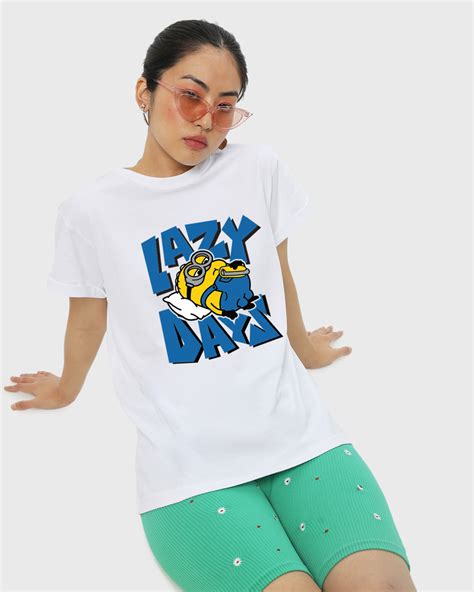 Buy Women S White Lazy Days Minion Graphic Printed Babefriend T Shirt Online At Bewakoof
