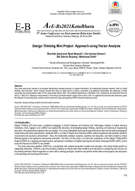 Pdf Design Thinking Mini Project Approach Using Factor Analysis