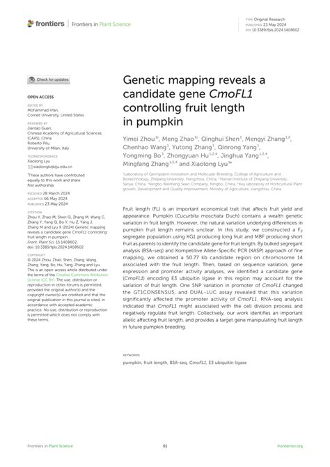 Pdf Genetic Mapping Reveals A Candidate Gene Cmofl1 Controlling Fruit