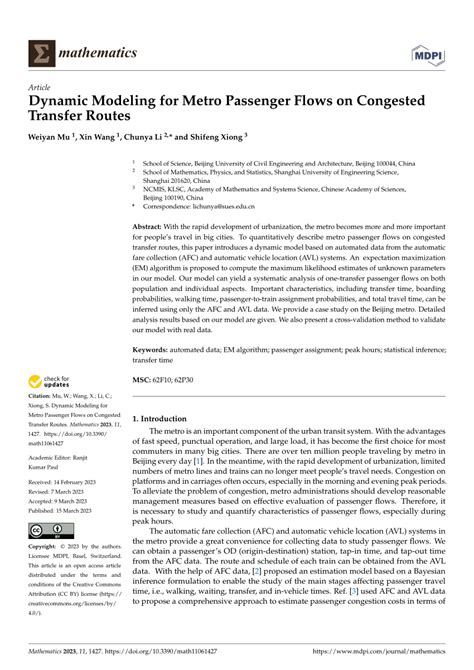 PDF Dynamic Modeling For Metro Passenger Flows On Congested Transfer