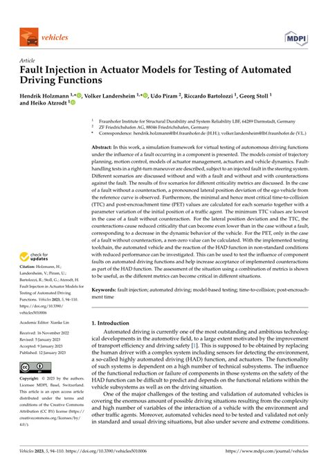 Pdf Fault Injection In Actuator Models For Testing Of Automated Driving Functions