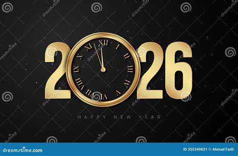 2026 Happy New Year Background Design With Vintage Golden Clock Stock