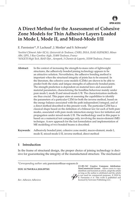 Pdf A Direct Method For The Assessment Of Cohesive Zone Models For Thin Adhesive Layers Loaded
