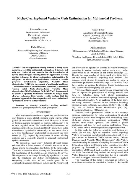 Pdf Niche Clearing Based Variable Mesh Optimization For Multimodal