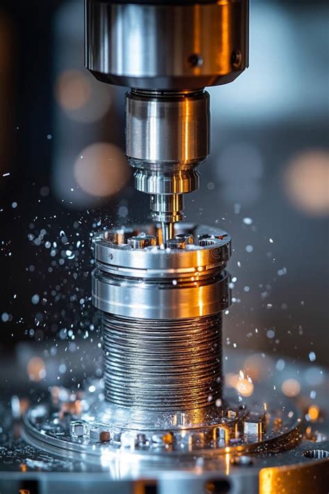 A Close Up Of A Cnc Milling Machine Cutting A Piece Of Metal Stock