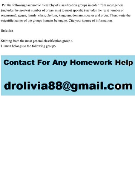 Put The Following Taxonomic Hierarchy Of Classification Groups In Ordpdf