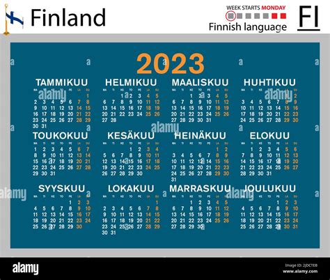 finnish horizontal pocket calendar for 2023 two thousand twenty three