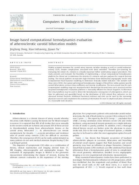 Pdf Image Based Hemodynamics Assessment For Atherosclerotic Carotid