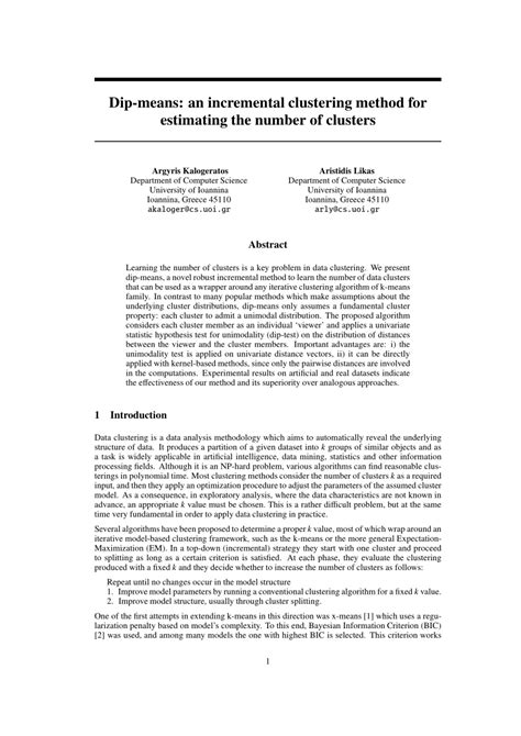 Pdf Dip Means An Incremental Clustering Method For Estimating The