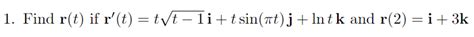 Solved Find r t if r t tt i tsin πt j lntk and r i k Chegg