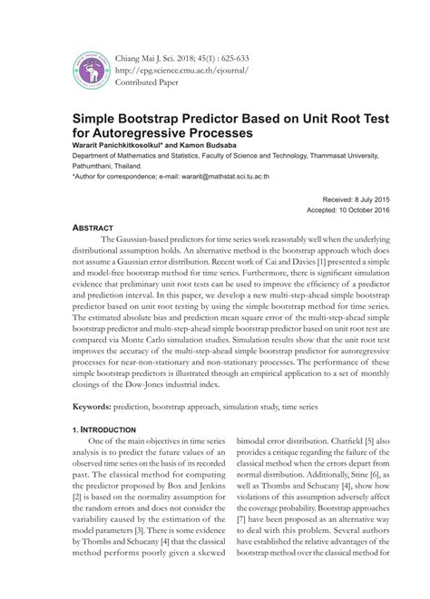 Pdf Simple Bootstrap Predictor Based On Unit Root Test For Autoregressive Processes