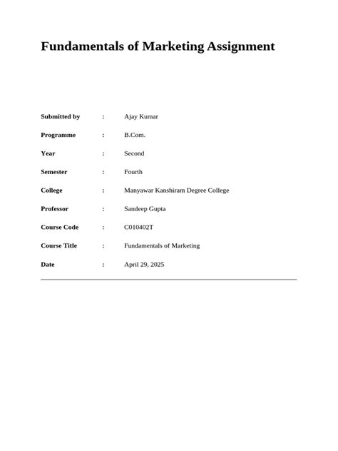 Bcom Fundamentals Of Marketing Assignment Pdf Marketing Pricing