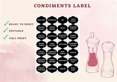 Condiments Label Template Etsy