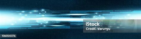 파란색 배경 기술과 미래 컨셉 디자인 벡터 일러스트 레이 션에 디지털 회로 네트워크와 파노라마 사이버 전자 선 속도에 대한 스톡 벡터 아트 및 기타 이미지 Istock