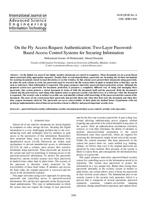 Pdf On The Fly Access Request Authentication Two Layer Password