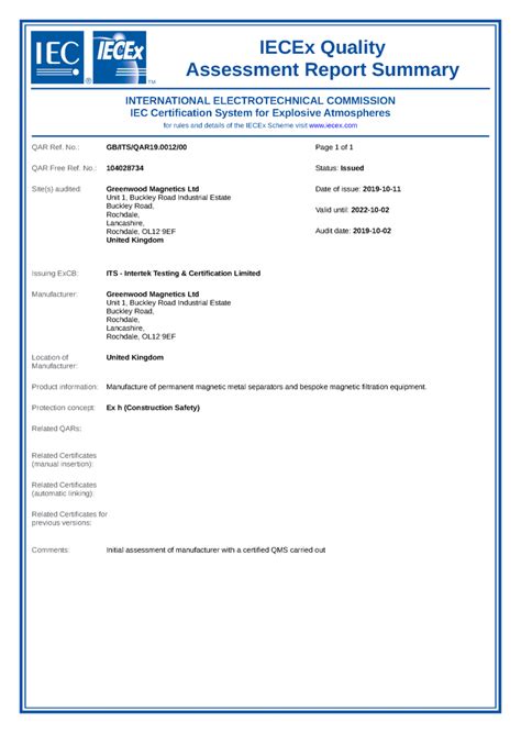Intertek Certificate Greenwood Magnetics