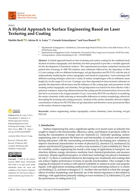 Pdf A Hybrid Approach To Surface Engineering Based On Laser Texturing And Coating