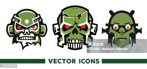 다른 머리 3 가지 유형의 워해머 오크 벡터 아이콘 녹색 격리된 벡터 기호 기호 로고에 대한 스톡 벡터 아트 및 기타 이미지 로고 오크 격노한 Istock